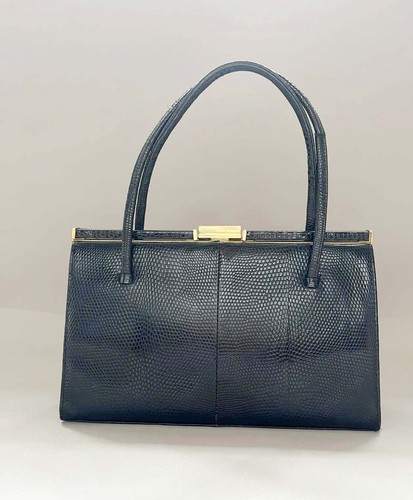 Vintage real leather black classic 1950s handbag, classic handbag, 50s ...