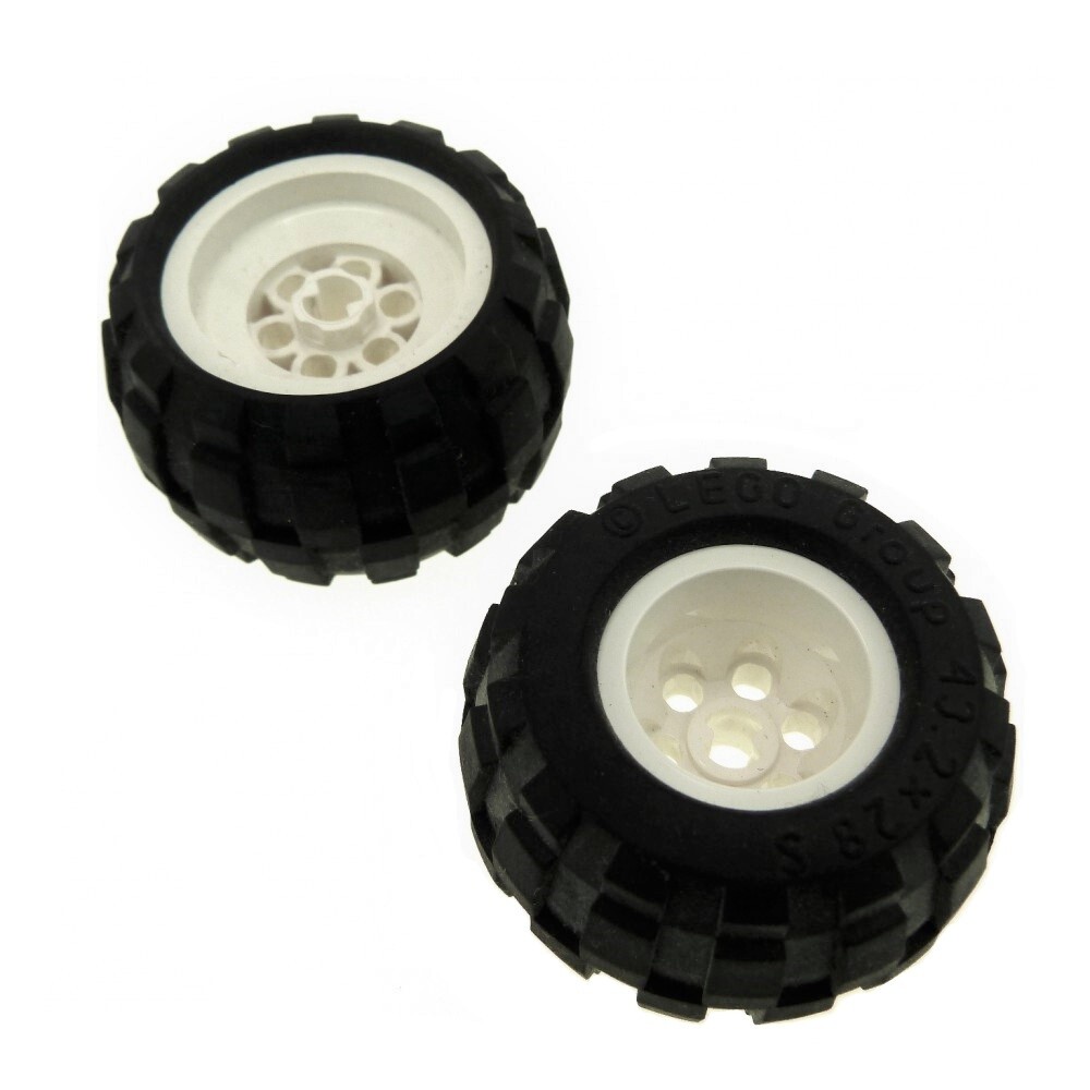 4x Lego Technic Wheel 43 2x28 S Black Rim Yellow Balloon Tyre Car ...