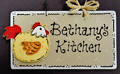 CHICKEN KITCHEN SIGN Personalize Name WALL HANGER PLAQUE Country ...