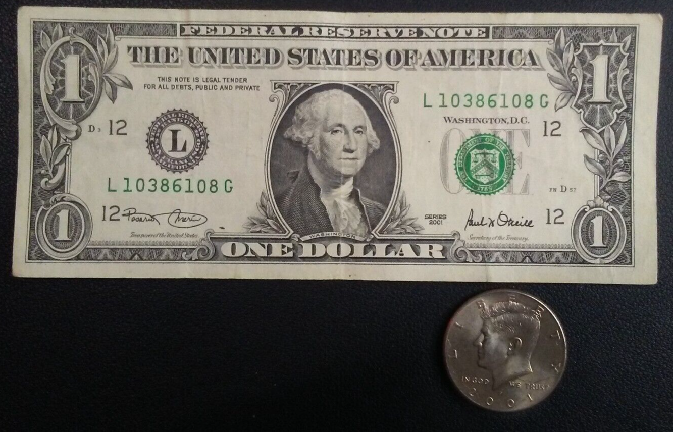 2001 Series Vintage US Currency and Coin ONE Dollar Bill and Half ...