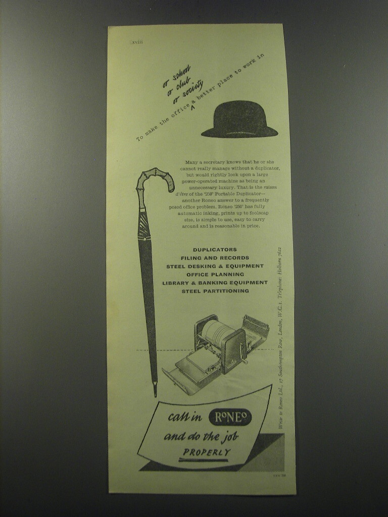 1955 Roneo 250 Portable Duplicator Ad - To make the office a better ...