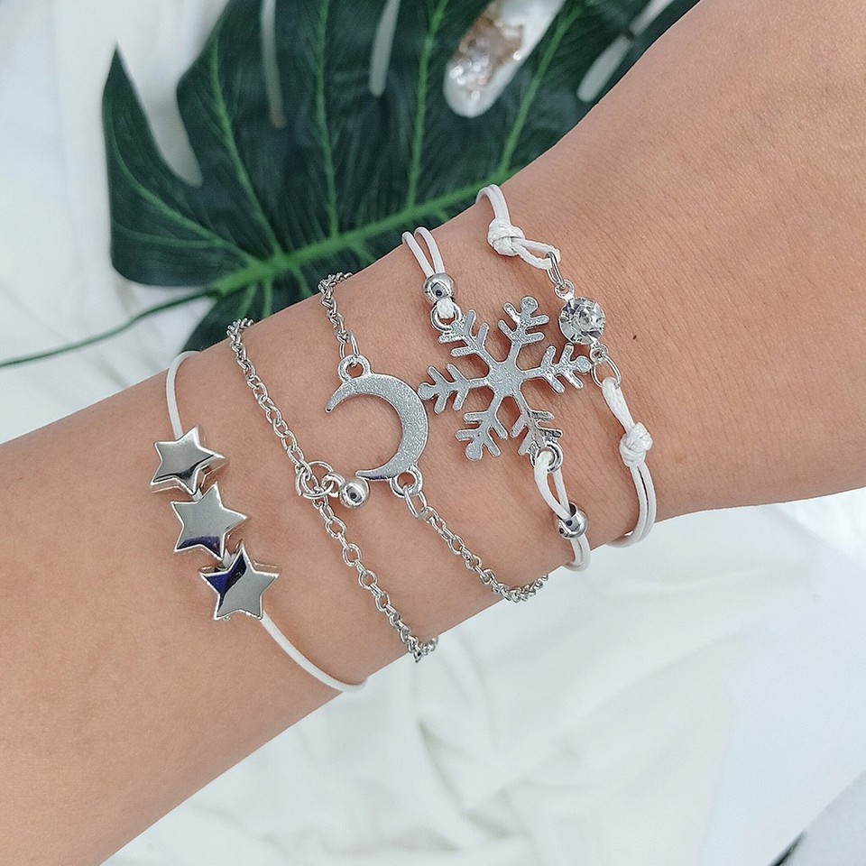 5PCS Star Snowflake Charm Bracelet Moon Chain Bangle Bracelet Set for ...