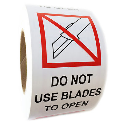 Red, Black "Do Not Use Blades to Open" Labels Stickers - 3" by 5" - 500 ...