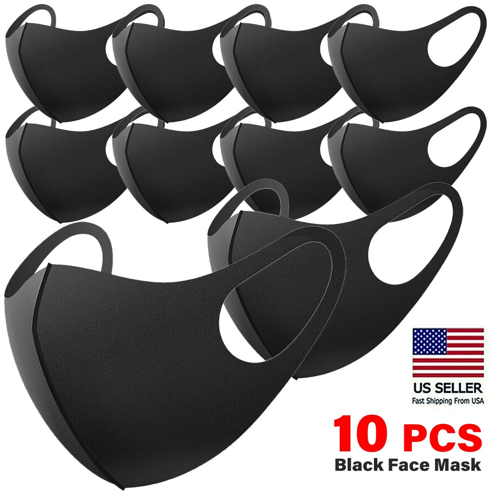 Black Fashion Mask Washable Reusable USA FREE SHIP 10, 20, 40 PCS | eBay