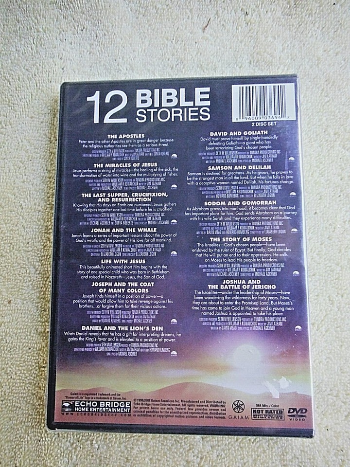 NEW 2 DVD SET! 12 ANIMATED BIBLE STORIES, 1998-2008 GAIAM, NR, 564 MIN ...