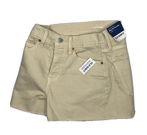 Old Navy Denim Shorts Higher Sky High Rise A-Line Button Fly Khaki ...