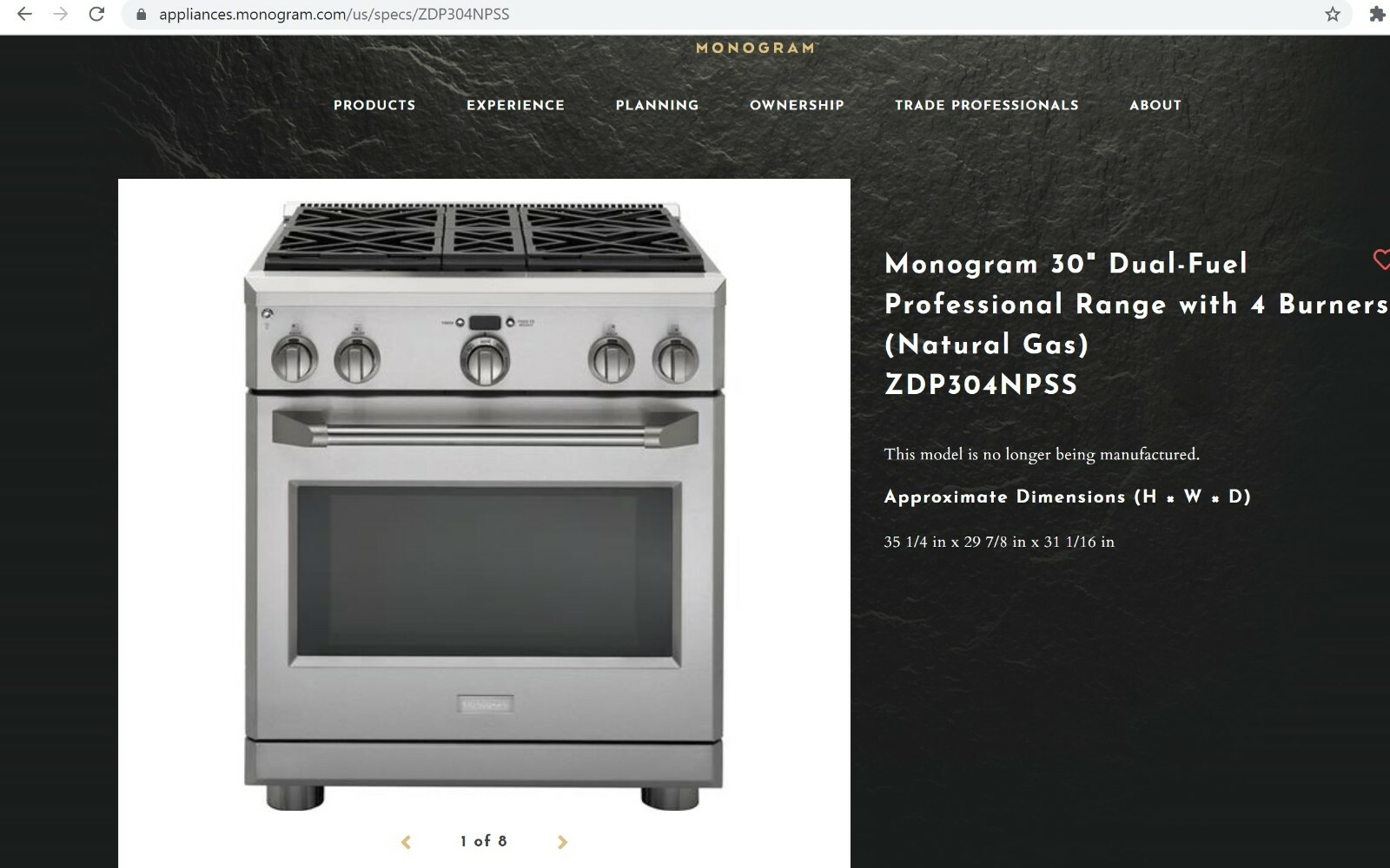 Monogram 30" Dual-Fuel Range 4 Burners (Natural Gas) SKU ZDP304NPSS ...