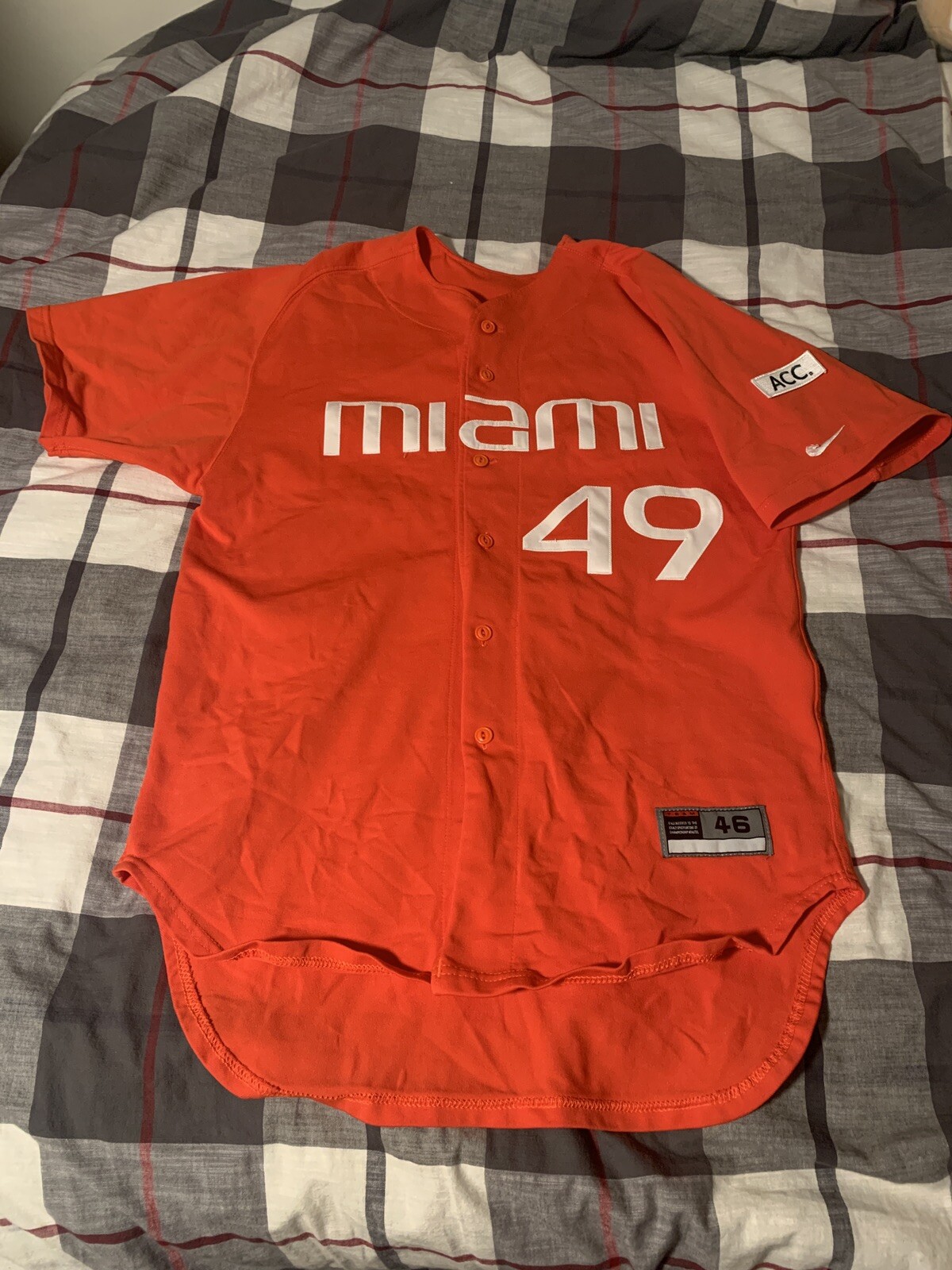 Nike Miami Hurricanes Baseball Jersey Size 46 Orange ACC | eBay