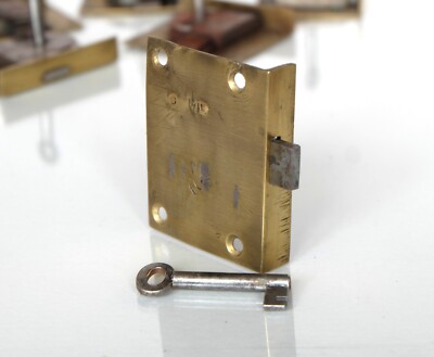 Antique Brass & Steel 2 3/4" Warded Till Drawer Furniture Cabinet LOCK ...
