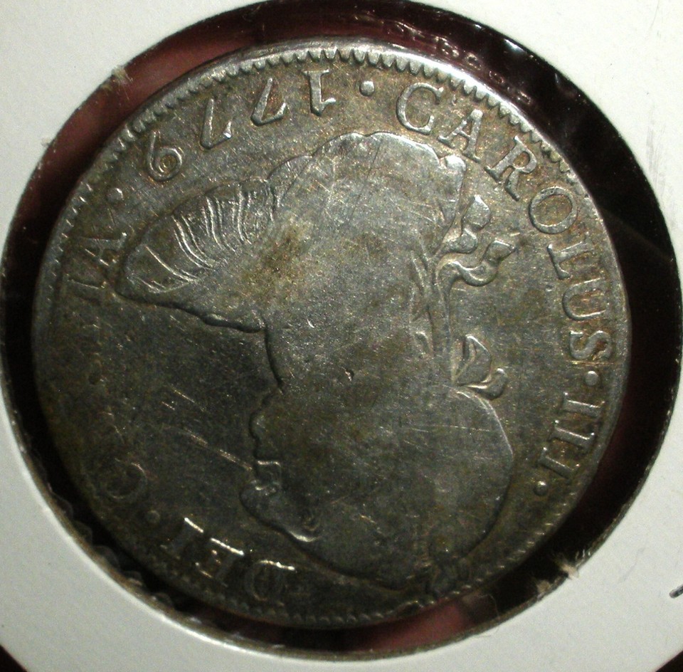 1779 REVOLUTIONARY WAR .900 SILVER CAROLUS III SILVER 8 REALE COIN vafo ...