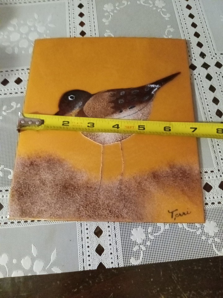 Vintage Terri Ouellette Enamel On Copper Panel Sandpiper Bird Art ...