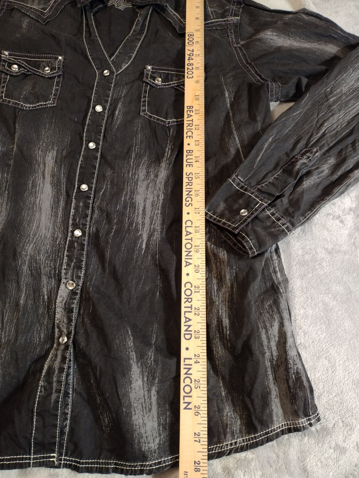 Rock 47 Wrangler Western Shirt Womens L Black Distressed Embroidery ...