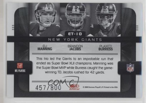 2008 Donruss Elite Teams Black /800 Eli Manning Plaxico Burress Brandon ...