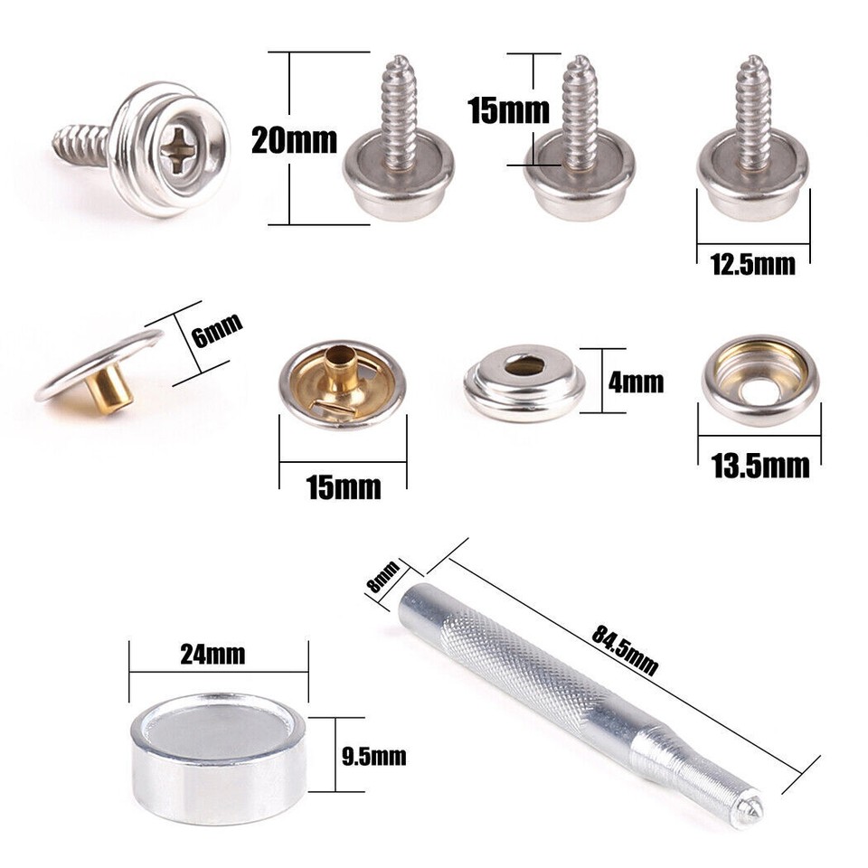 62x 15mm Boat Cover Press Stud Snap Fasteners Screw Kit Canvas Canopy ...