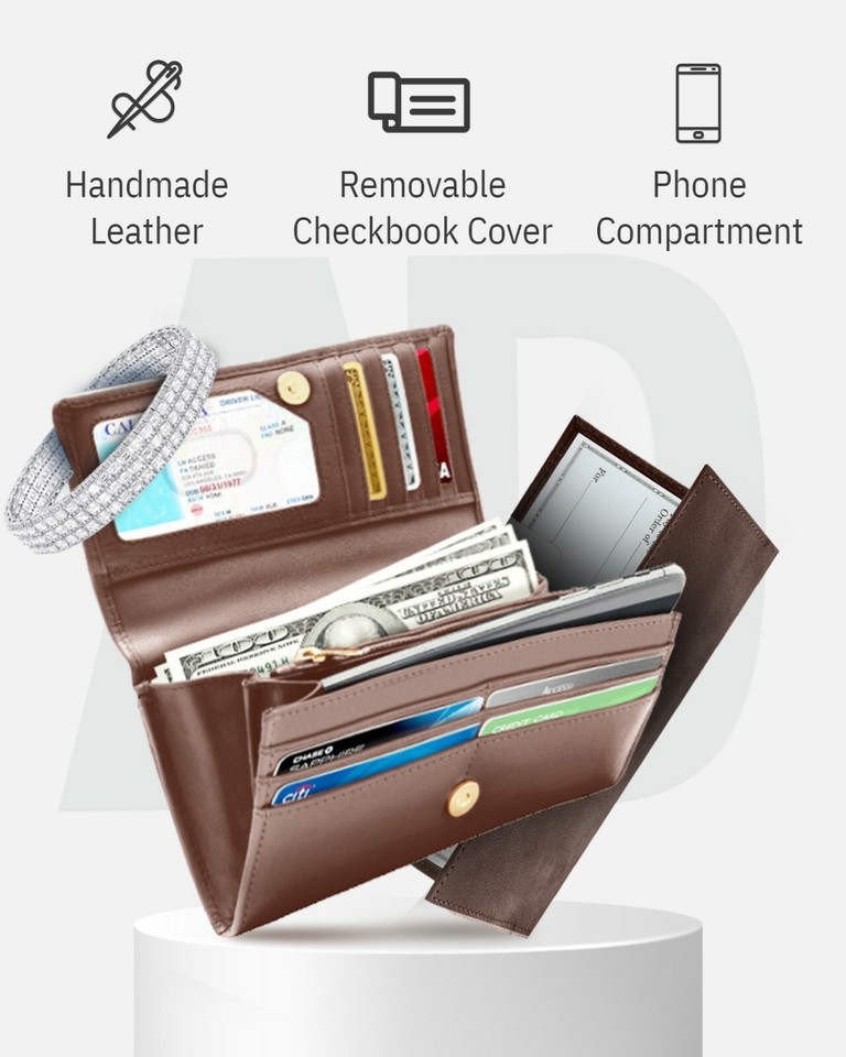 Leather Womens Wallet Ladies Clutch With Removable Checkbook Cover RFID ...