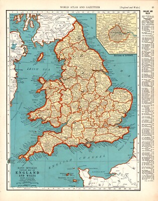 1939 Antique MAP of ENGLAND & WALES Map Vintage England Atlas Map 2300 ...