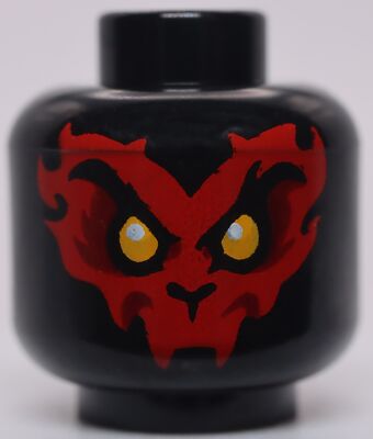 Lego Black Minifig Head Red and Black Fur Long Curved Eyebrows Yellow ...