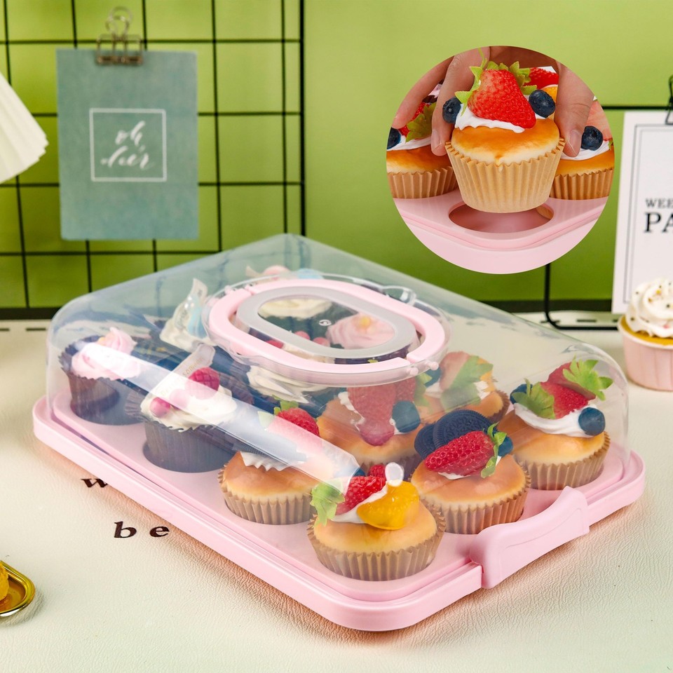 Cupcake Containers with Lid Rectangular Cake Carrier 3-in-1 ...