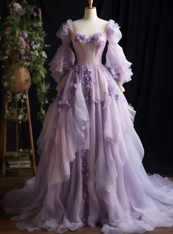 Vintage Light Purple Wedding Dresses Romantic A Line Lace Floral Bridal ...