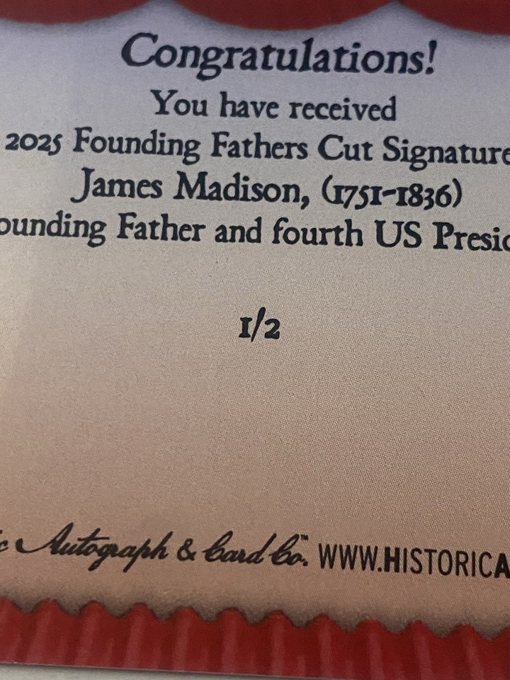 James Madison 2025 Historic Autograph Founding Fathers cut signature 1/ ...