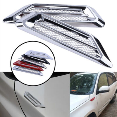 2PCS Chrome Silver Car Exterior Hood Air Flow Fender Side Vent Intake ...