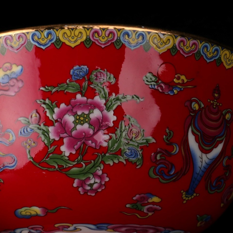 Old Chinese porcelain color Painted Eight Treasure Pattern High Foot ...