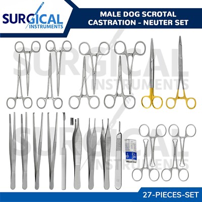27 Pcs Male Dog Scrotal Castration Neuter Set Veterinary Instruments ...