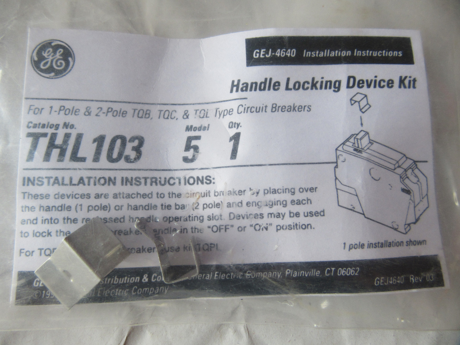 GE THL103 Handle Locking Device Kit For TQB, TQC, TQL Breakers NEW | eBay