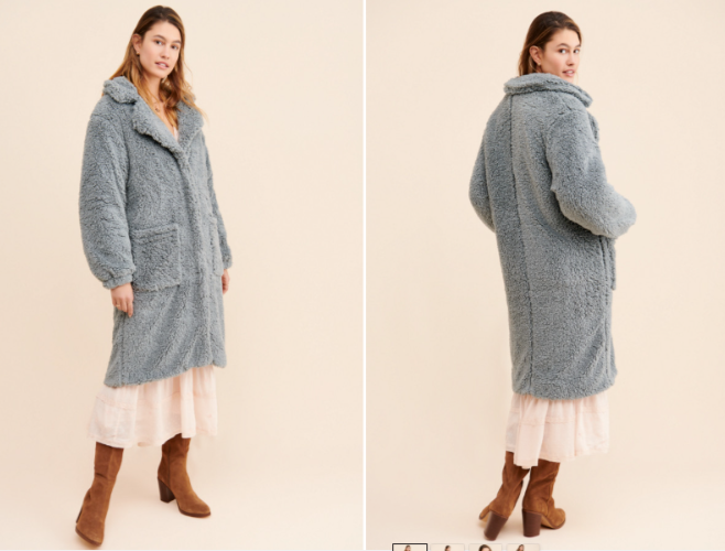 FREE PEOPLE Baby Blue Tessa Faux Fur Teddy Duster Long Cardigan Coat ...