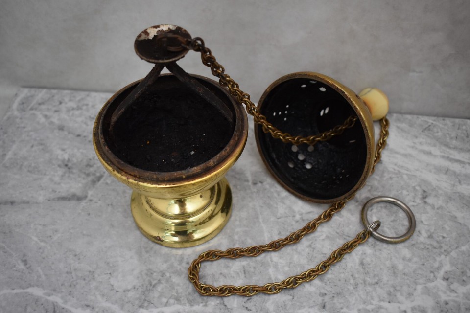 Used Single Chain Church Censer, Thurible, All Brass (CU520) chalice co ...