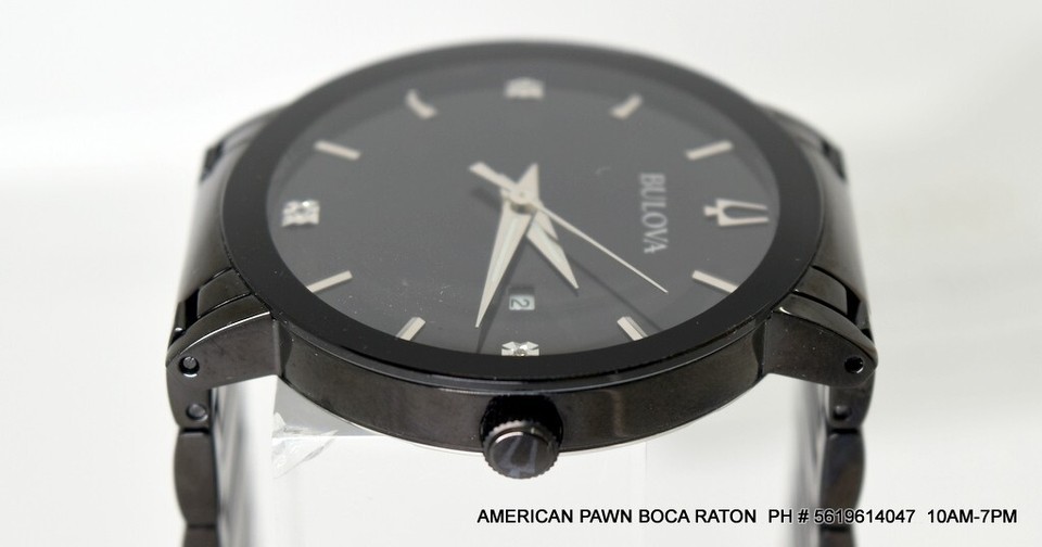 Bulova Men's Quartz Watch with Diamond Dial Edge to Edge Crystal Black ...