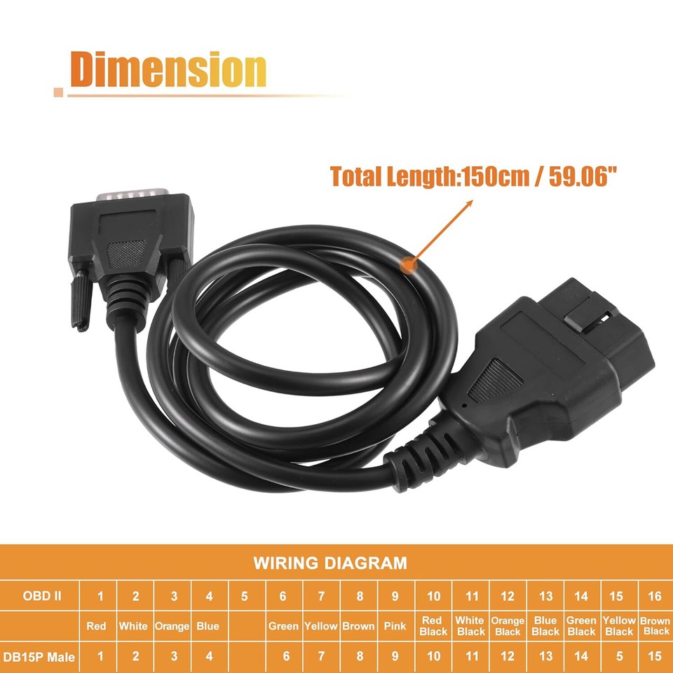 OBD2 OBDII Cable For Launch CRP 123 X Pro Creader VII+ & CRP 129 VIII ...