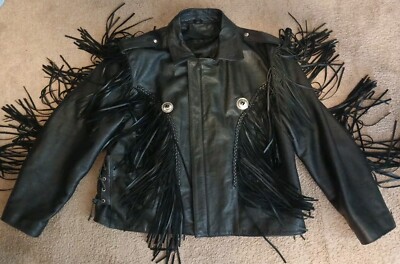 VTG Mens 50 Hot Leathers Fringed Leather Western Conchos Biker Jacket ...