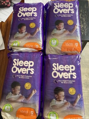 4 Packs. 12 Sleep Overs. Youth. Pull Up Underwear Diapers Size L/XL. 60 ...