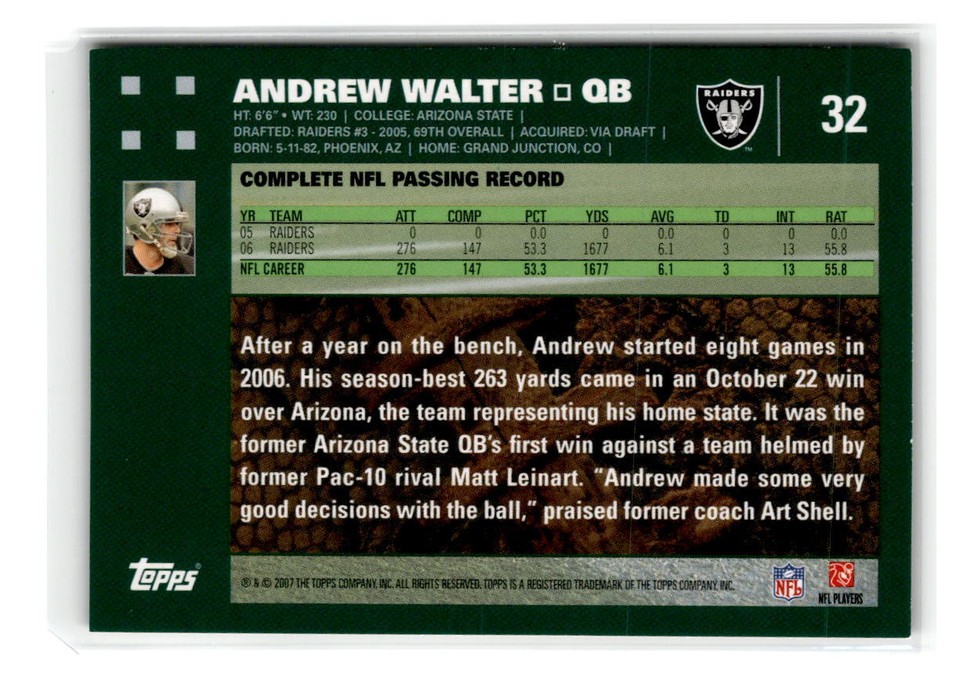 2007-Topps -#32-Andrew Walter -Oakland Raiders | eBay