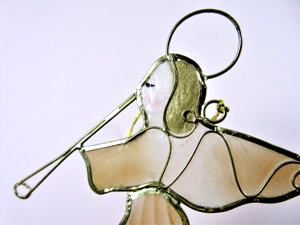Capiz Shell Flat Christmas Ornament Angel Playing Trumpet Pale Coral ...