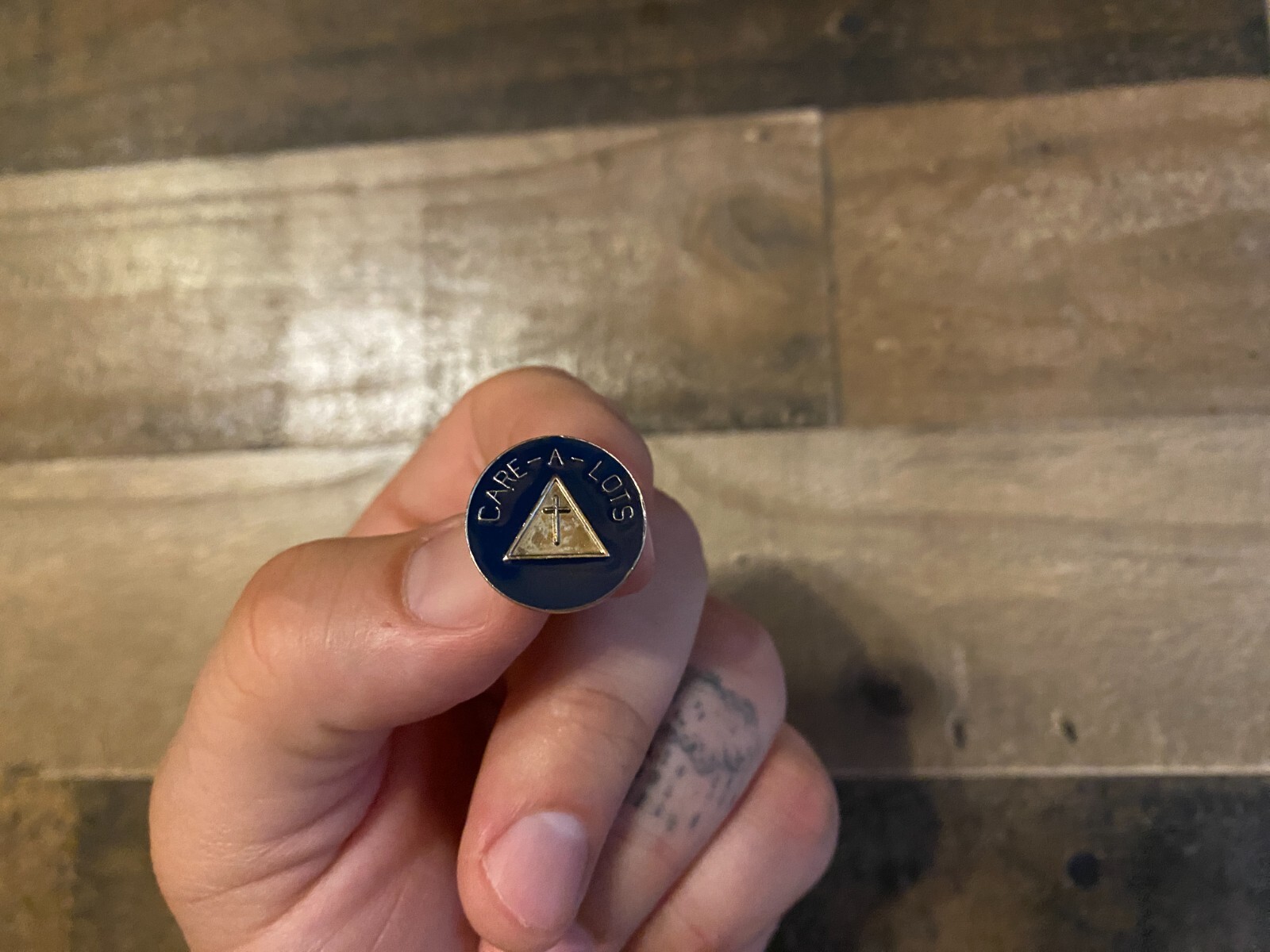 Care-A-Lots Metal Pin VTG Pinback Navy Blue Silver Cross Hat Cap Jacket ...