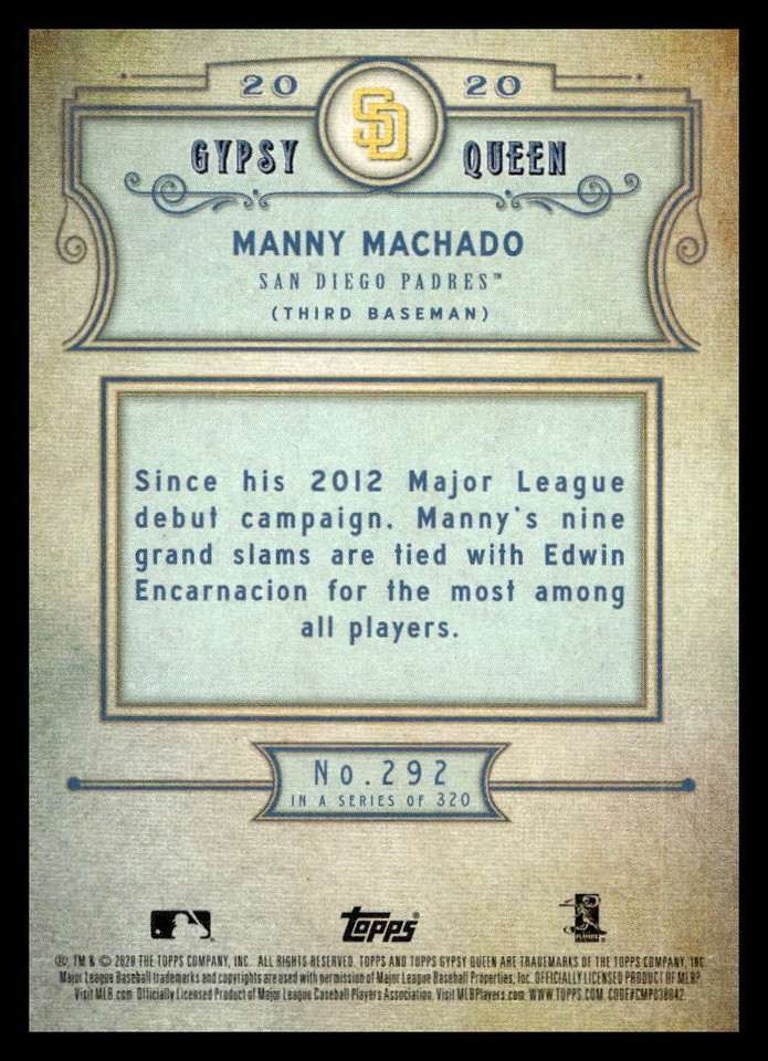 2020 Topps Gypsy Queen #292 Manny Machado San Diego Padres | eBay