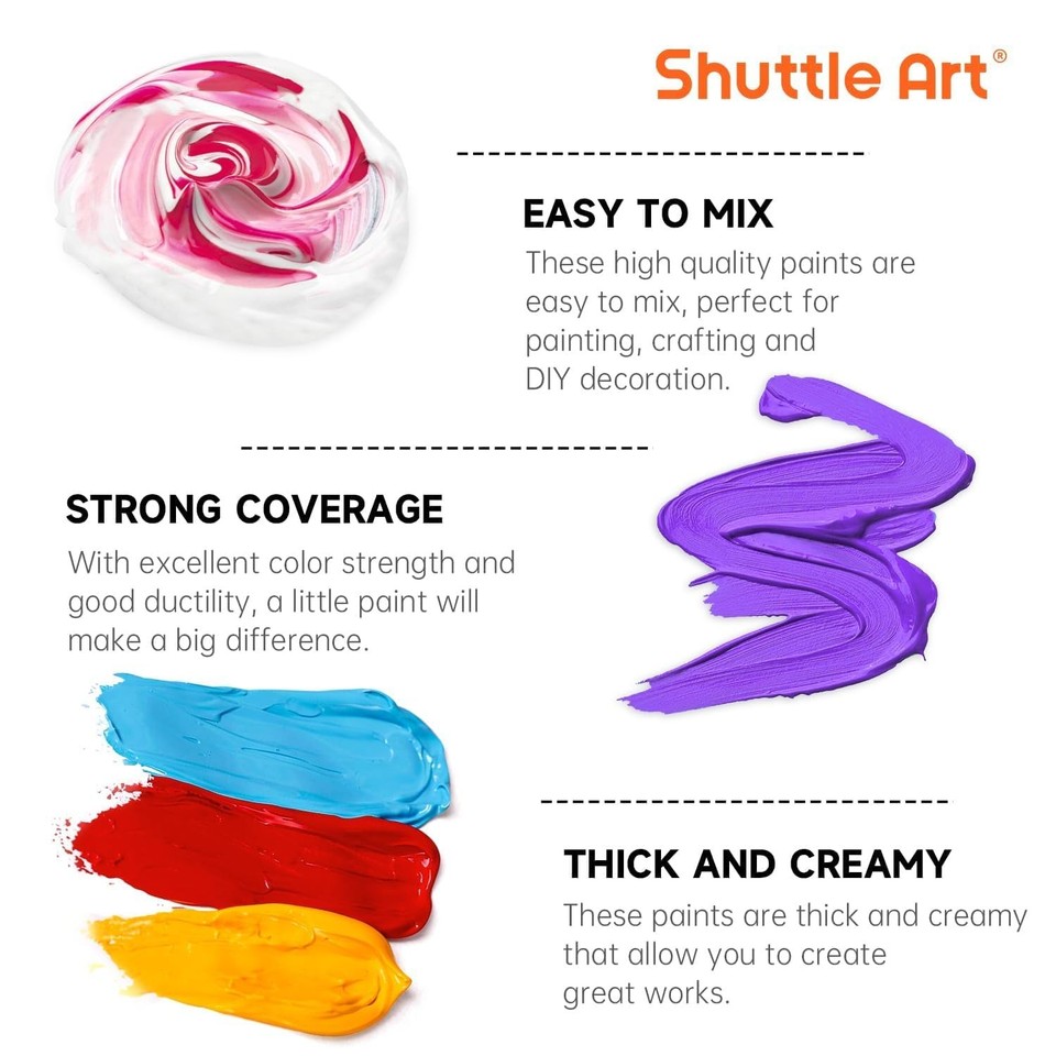 18 Colors Acrylic Paint Bottle Set (250ml/8.45oz), Rich Pigmented Bulk ...