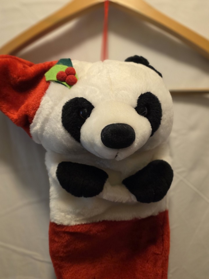Vintage Plush 3D Christmas Stocking Red With White & Black Panda Bear | eBay