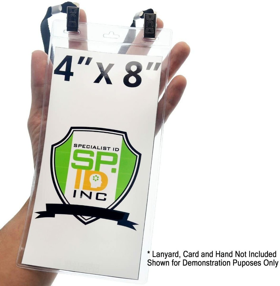 50 Extra Large 4 X 8 Clear Plastic Ticket Holder Sleeves- 3 Lanyard ...
