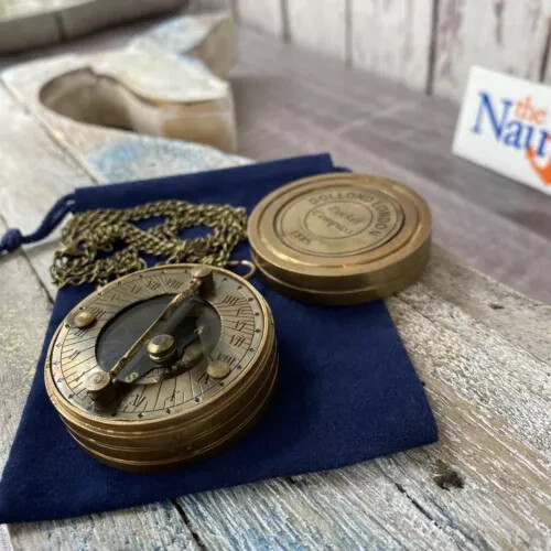 Antique Finish Brass Pocket Sundial Compass w/ Screw On Lid - Nautical ...