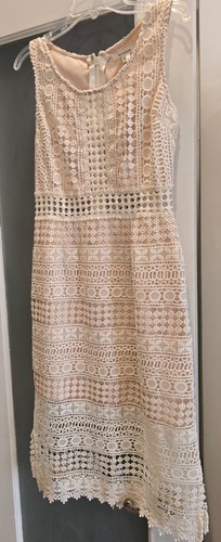 Soieblu Beige embroidered overlay tan-flesh color & lined Dress New ...