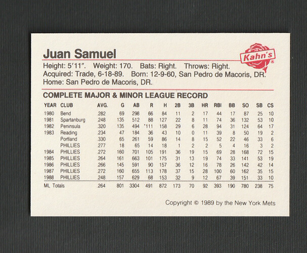 1989 Kahn's New York Mets Juan Samuel | eBay