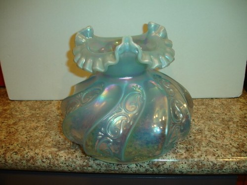 FENTON BLUE PAISLEY CARNIVAL HAND PAINTED Student Lamp SHADE, NEW LABEL ...