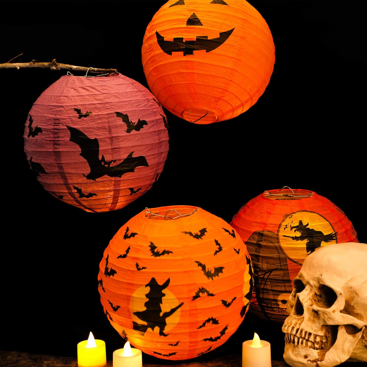 12 Pieces Halloween Paper Lanterns Jack O Lantern Pumpkin Hanging ...