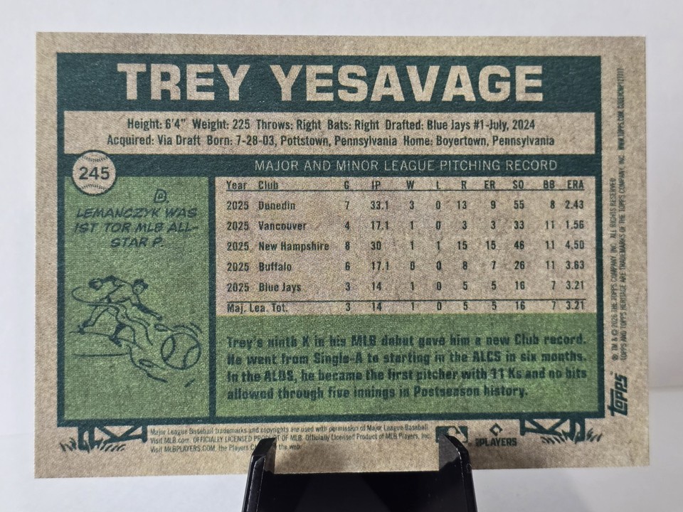 2026 Topps Heritage-Trey Yesavage RC #245 Toronto Blue Jays | eBay