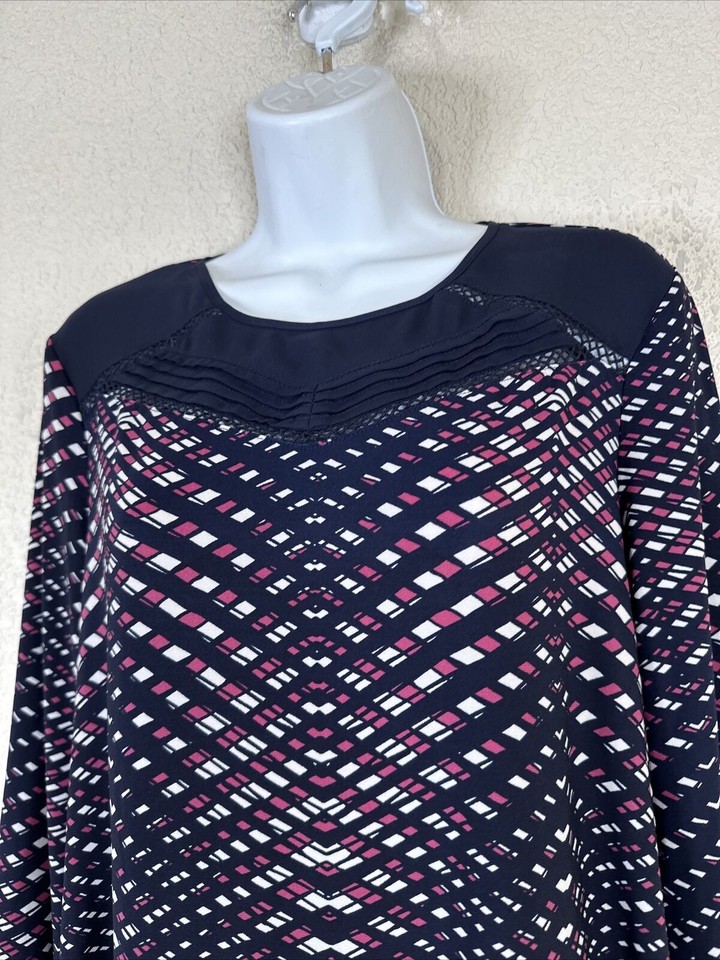 DB Womens Size M Navy/Fusha Diamond Stretch Top 3/4 Sleeve | eBay