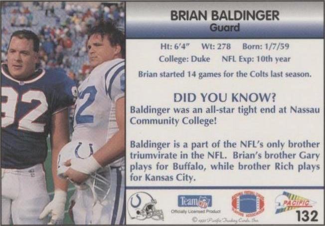 1992 Pacific Brian Baldinger #132 for sale | eBay