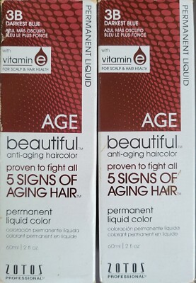2 X Zotos AGEbeautiful Permanent Anti-Aging Hair color 3B Darkest Blue ...